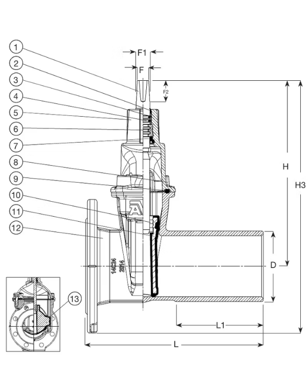 AVK SPIGOT END/FLANGED GATE VALVE, PN 10/16 • Valvex